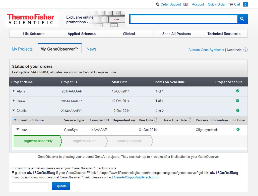 GeneArt 在线门户网站快速入门指南 | Thermo Fisher Scientific - CN